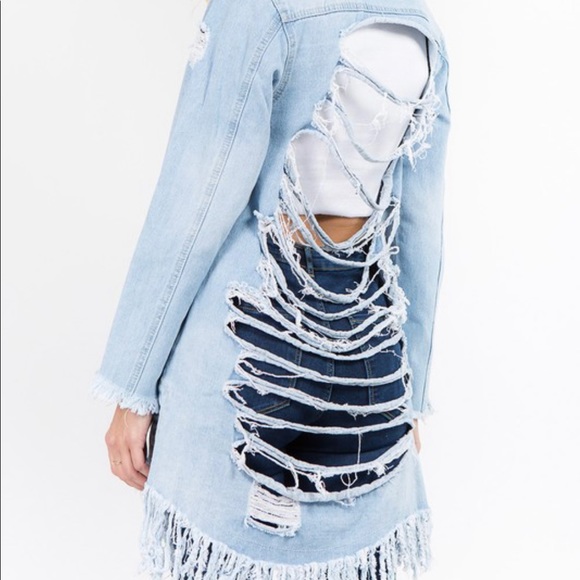 American Bazi | Jackets & Coats | Plus Size Long Distressed Denim ...